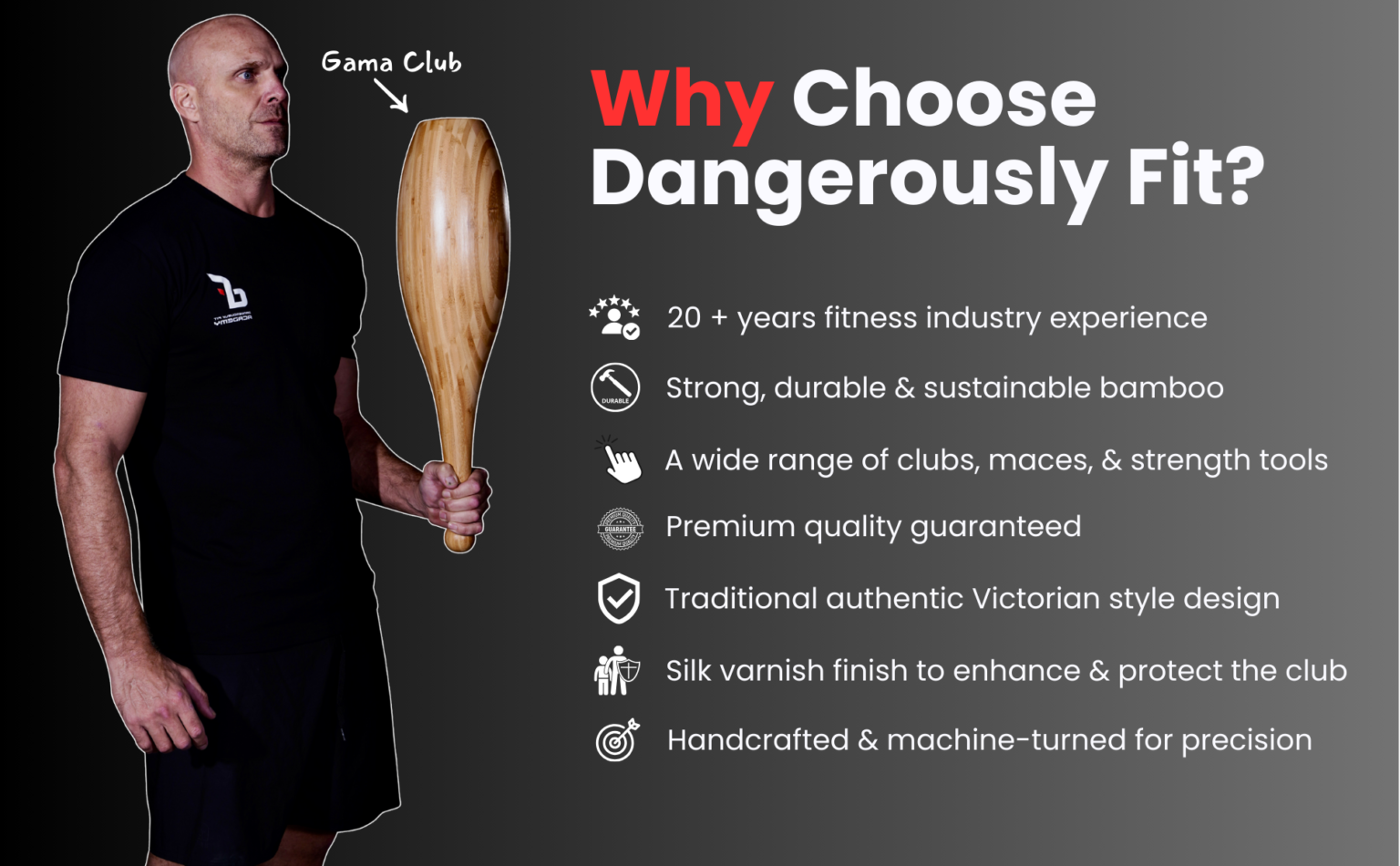 13lb Heavy Wooden Indian Club - Gama Club - Dangerously Fit